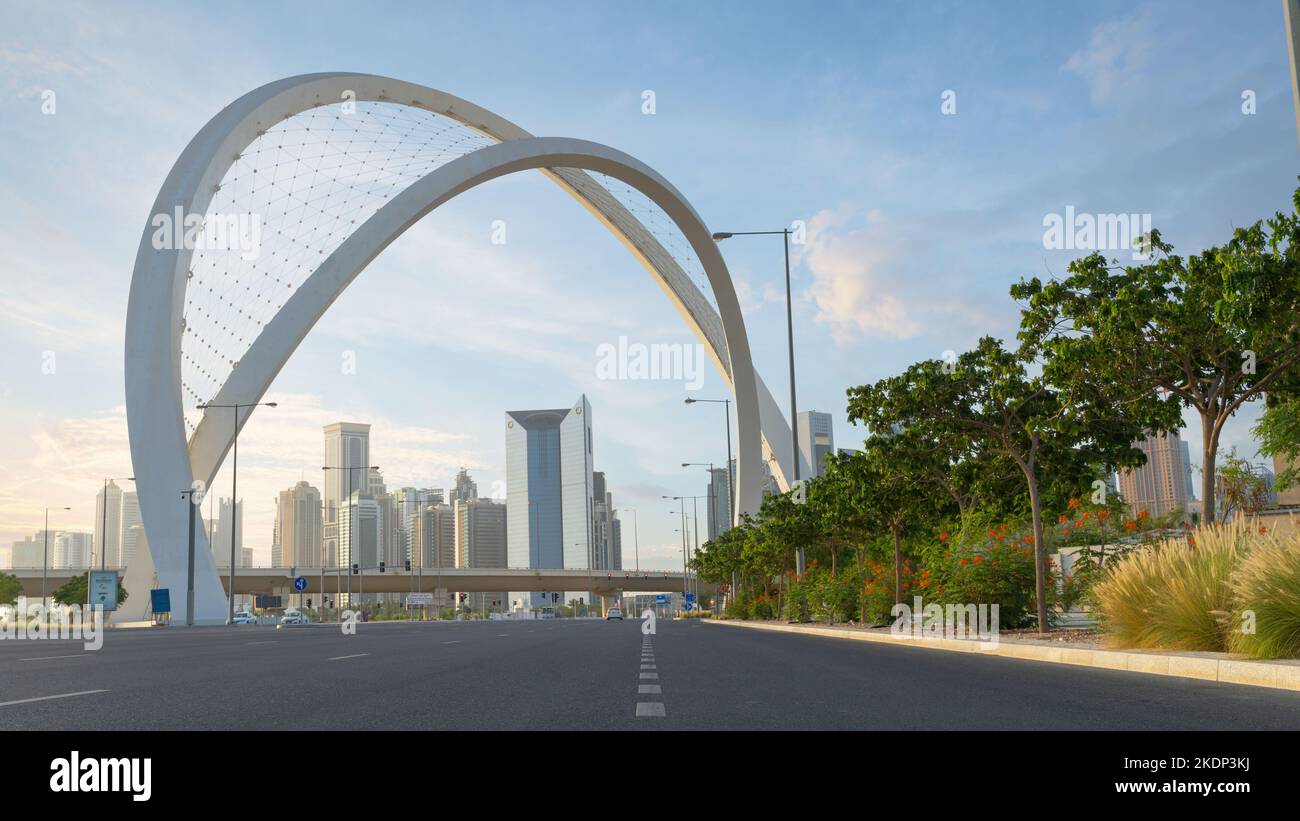 Doha, Qatar- May 15,2022 : 5th June Arch bridge in Doha to lusail ...