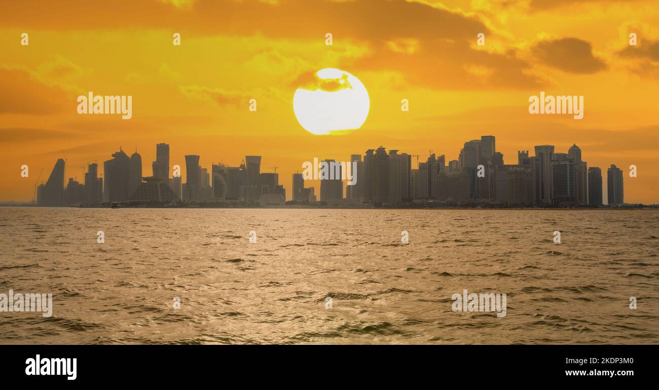 Doha (westbay) skyline view from sea Stock Photo - Alamy