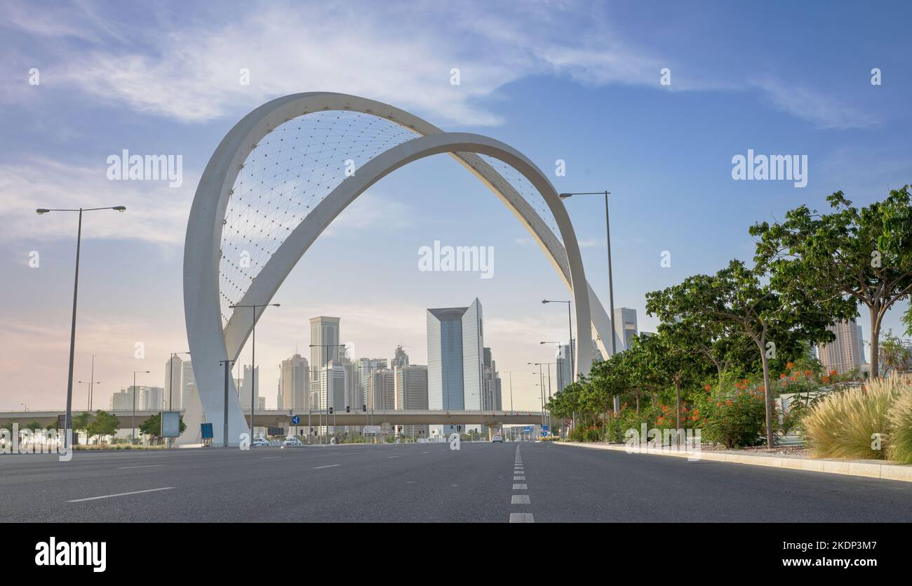 Doha, Qatar- May 15,2022 : 5th June Arch bridge in Doha to lusail public highway Stock Photo - Alamy