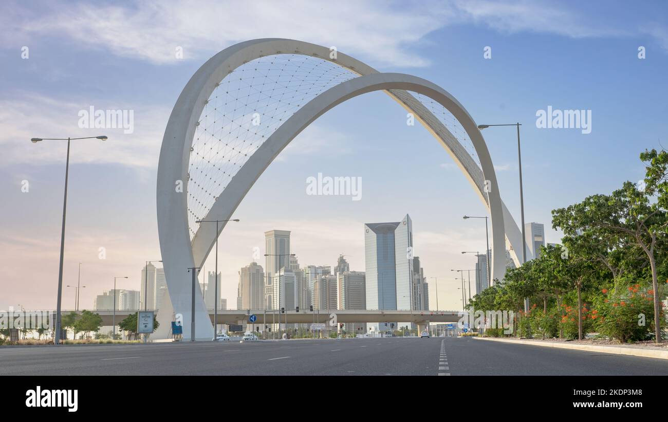 Doha, Qatar- May 15,2022 : 5th June Arch bridge in Doha to lusail ...