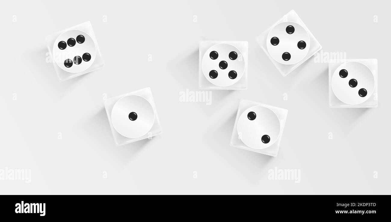 Gambling game dice. Realistic set white play dice cubes with black dot ...
