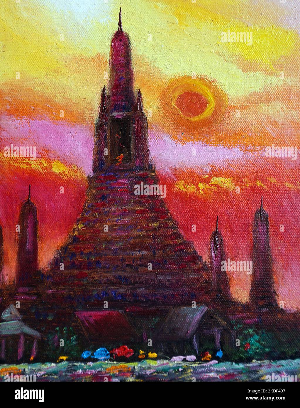 Art painting Oil color , Wat Arun ,Temple of Dawn Stock Photo - Alamy