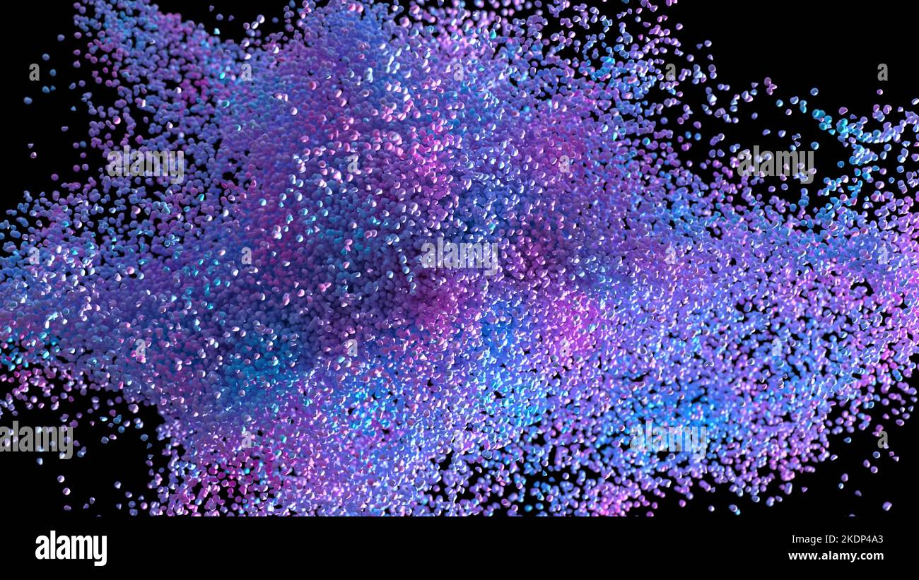 3D rendering of cluster of pebbles or mass of sand particles on black ...