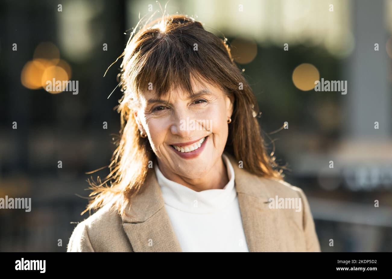 Portrait, mature woman and businesswoman in the city commuting to work ...