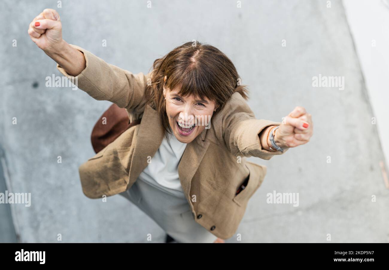 Business woman, winner and celebration for promotion, opportunity or ...