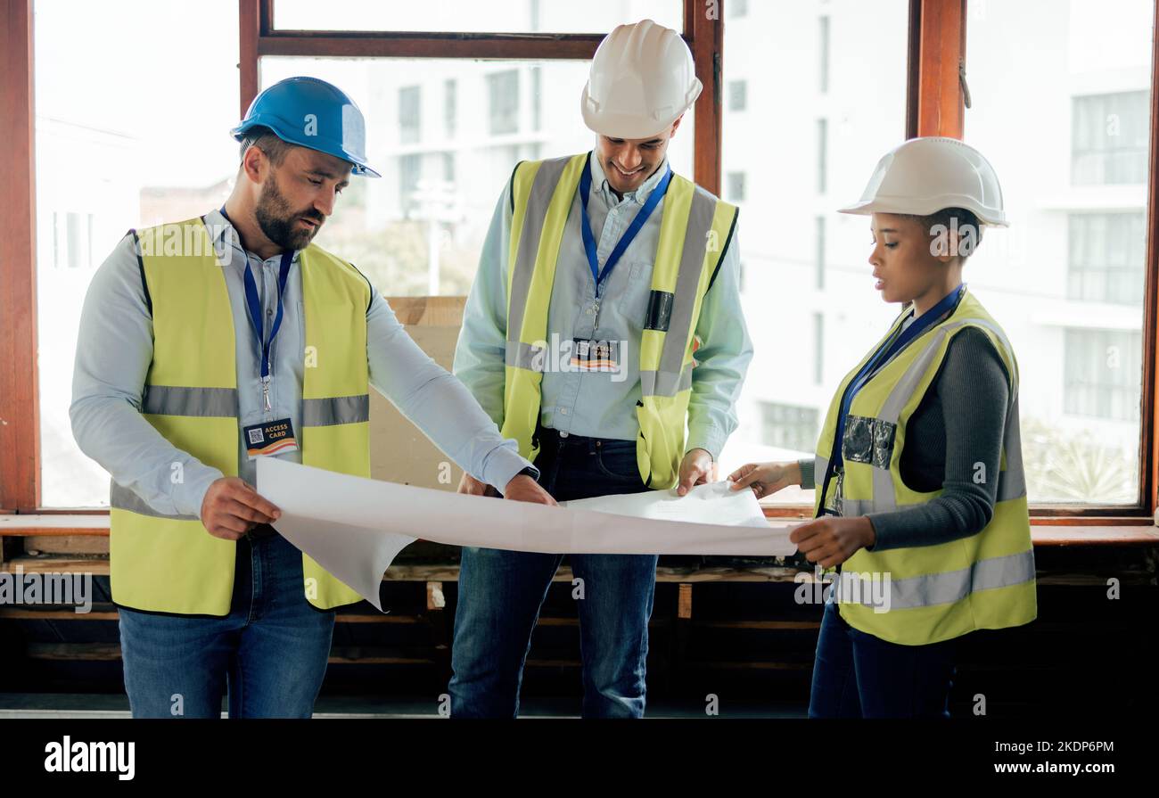 Blueprint, planning and construction worker, architect and engineer ...