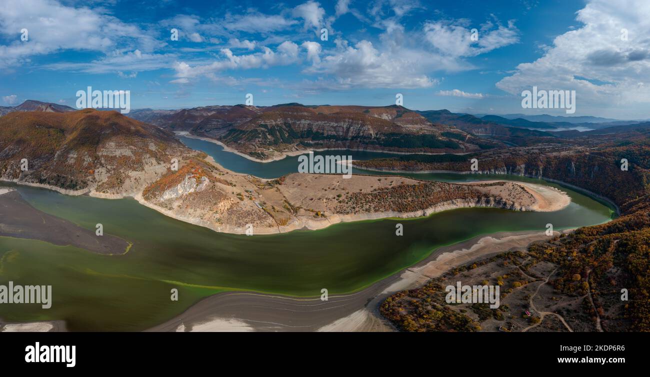 A panorama drone view of the Kardzhali reservoir and Arda River Bends ...