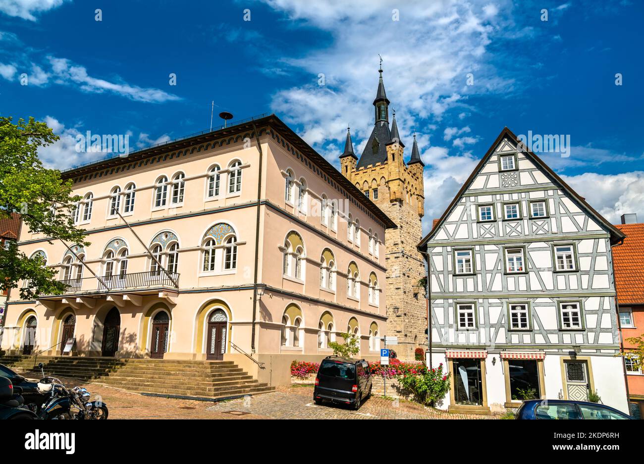 Town hall and Blue Tower in Bad Wimpfen near Heilbronn in the Baden ...