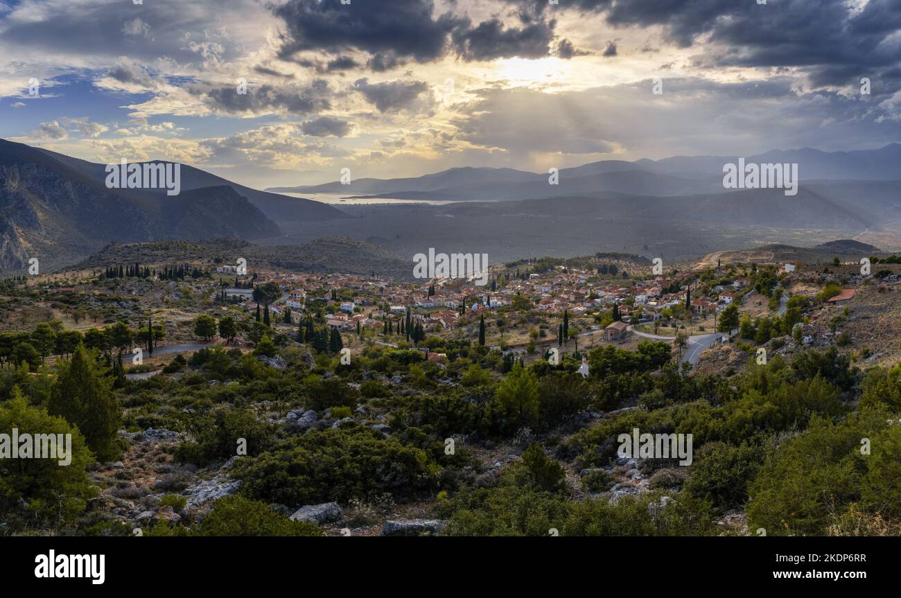 A view of the village of Chrisso and the Crissaean Gulf in Central ...
