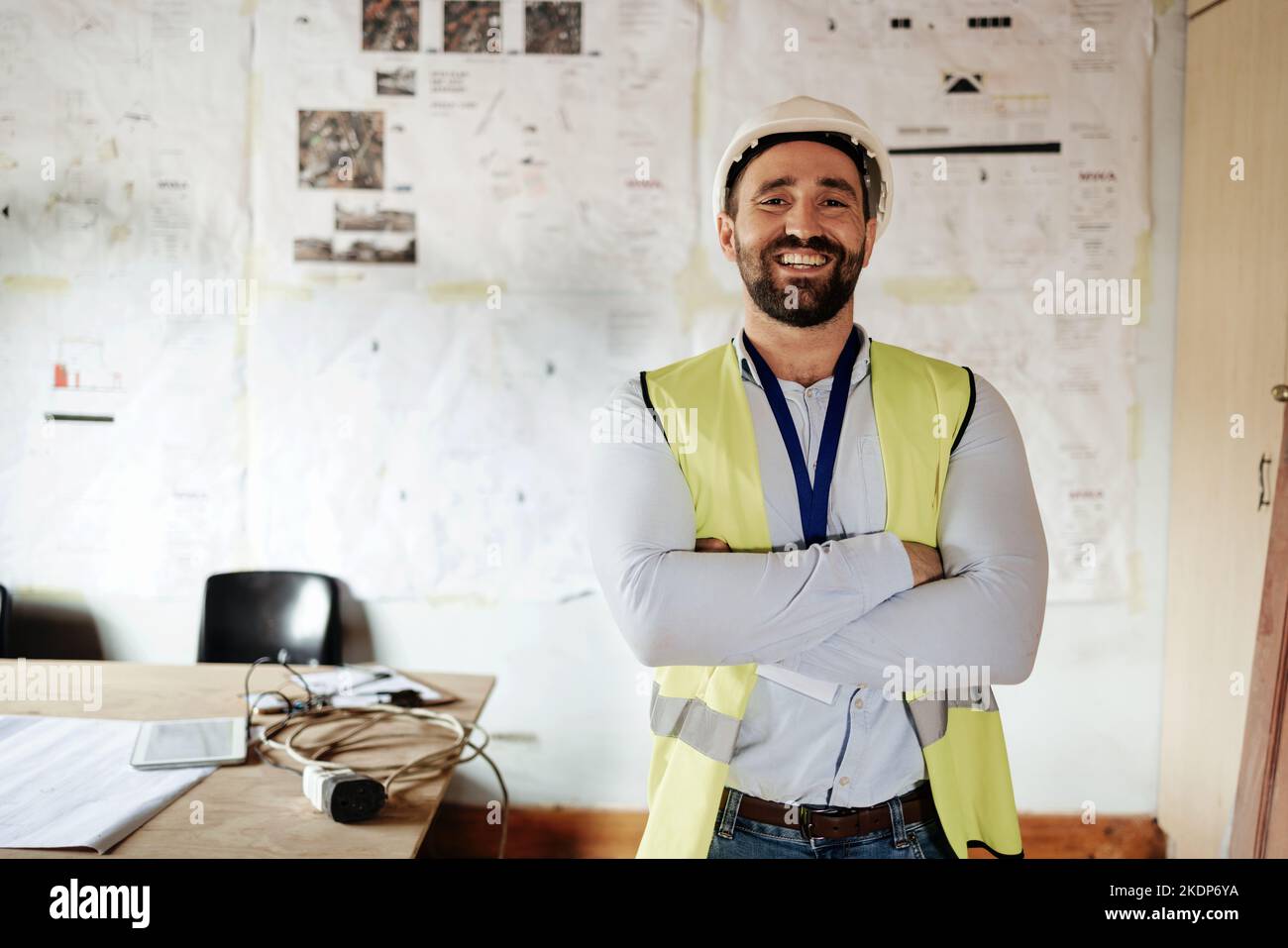 Engineer, technician or construction worker happy for working in office ...