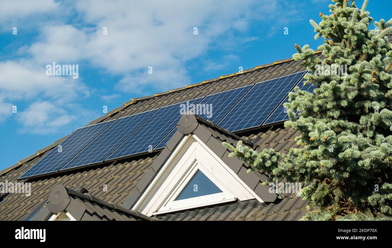 New ecologic house with solar panels Alternative to conventional energy ...