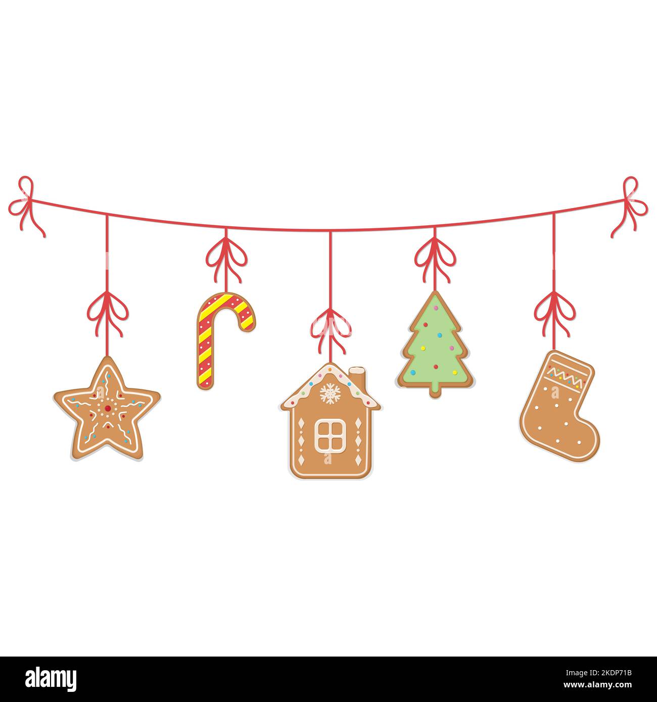 Christmas garland of ginger cookies, color vector illustration in ...