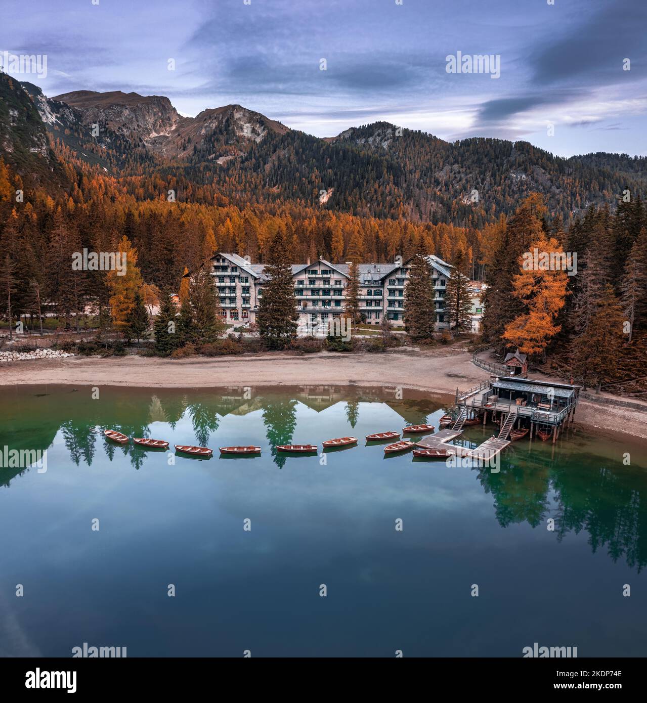 Lake Braies, Italy - Beautiful autumn scene at Lake Braies (Lago di ...