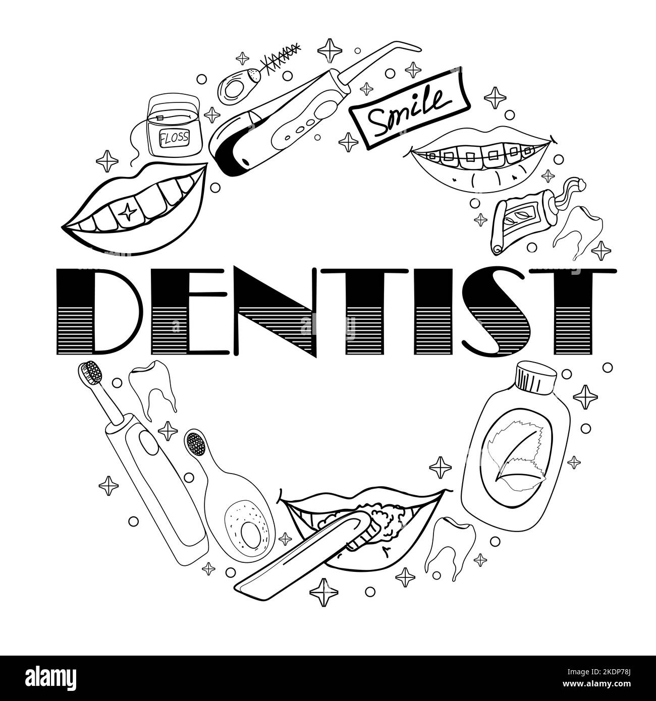 Dentist, Orthodontics medical banner with circular vector icon of ...