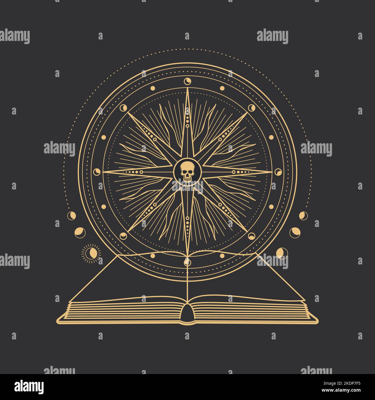 Occult pentagram, skull and spell book for magic tarot and esoteric ...