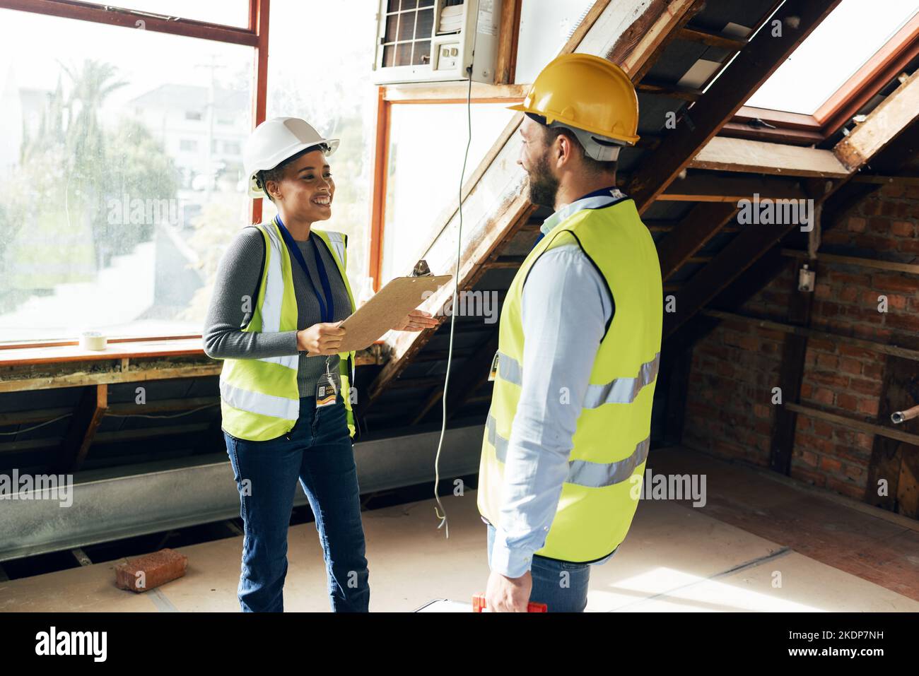 Engineering team, talking and planning together for a building ...