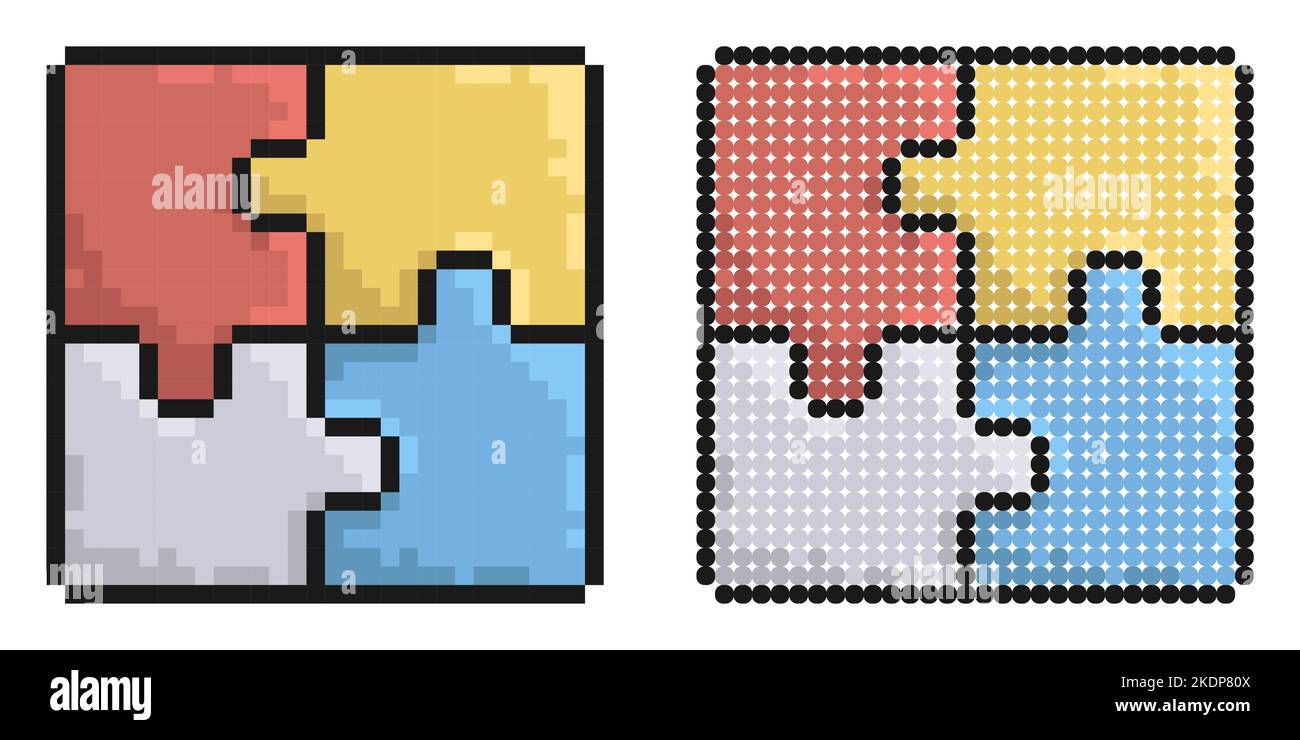 Pixel icon. Pieces of puzzle connected together. Teamwork. Combining ...