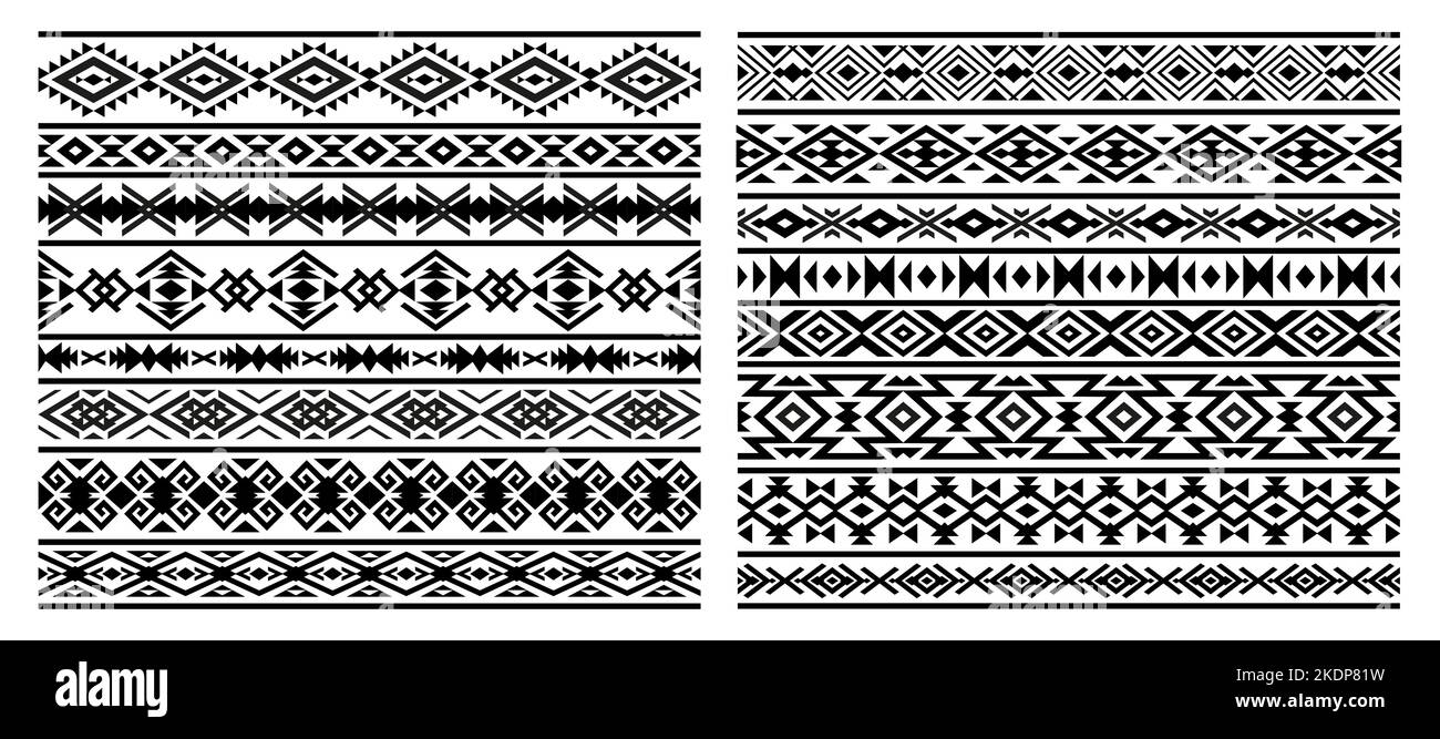 Aztec, Mayan Mexican borders patterns, vector ethnic geometric ornament ...