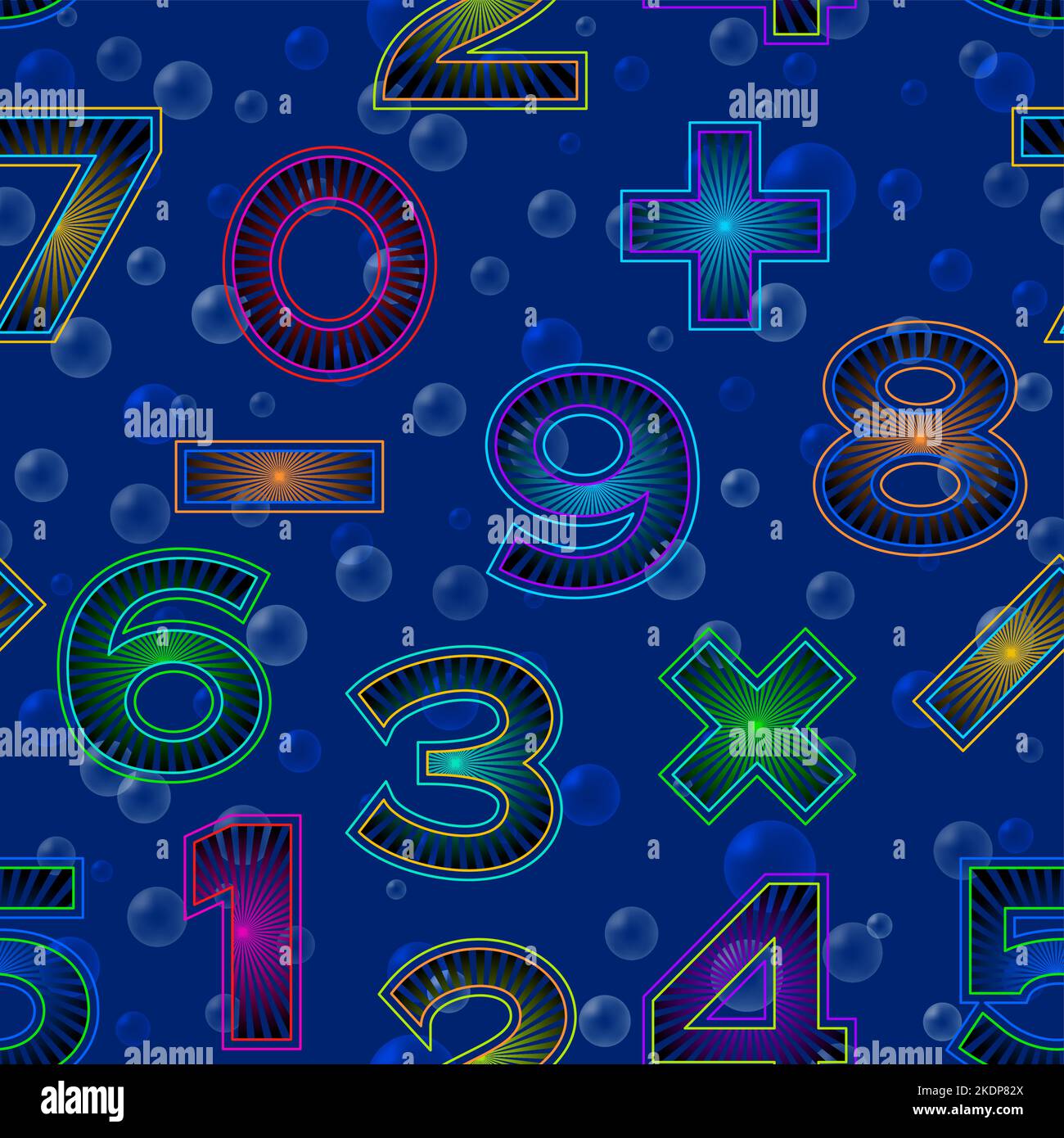 Seamless Pattern, Numbers on Blue Tile Background with Bubbles. Vector ...