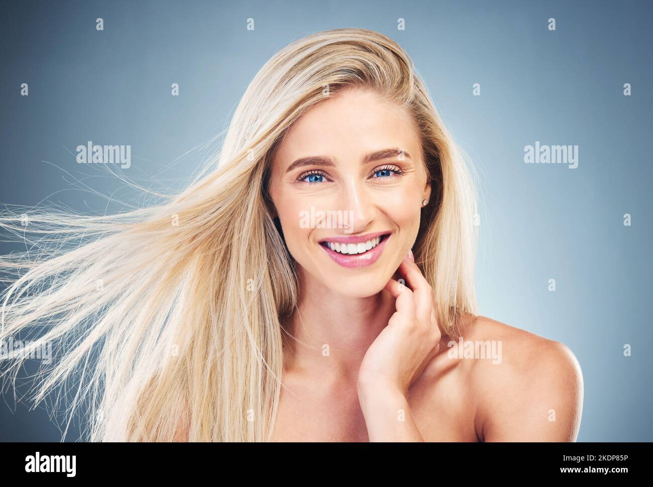 Beauty, skin care and hair care of a woman in studio for health ...