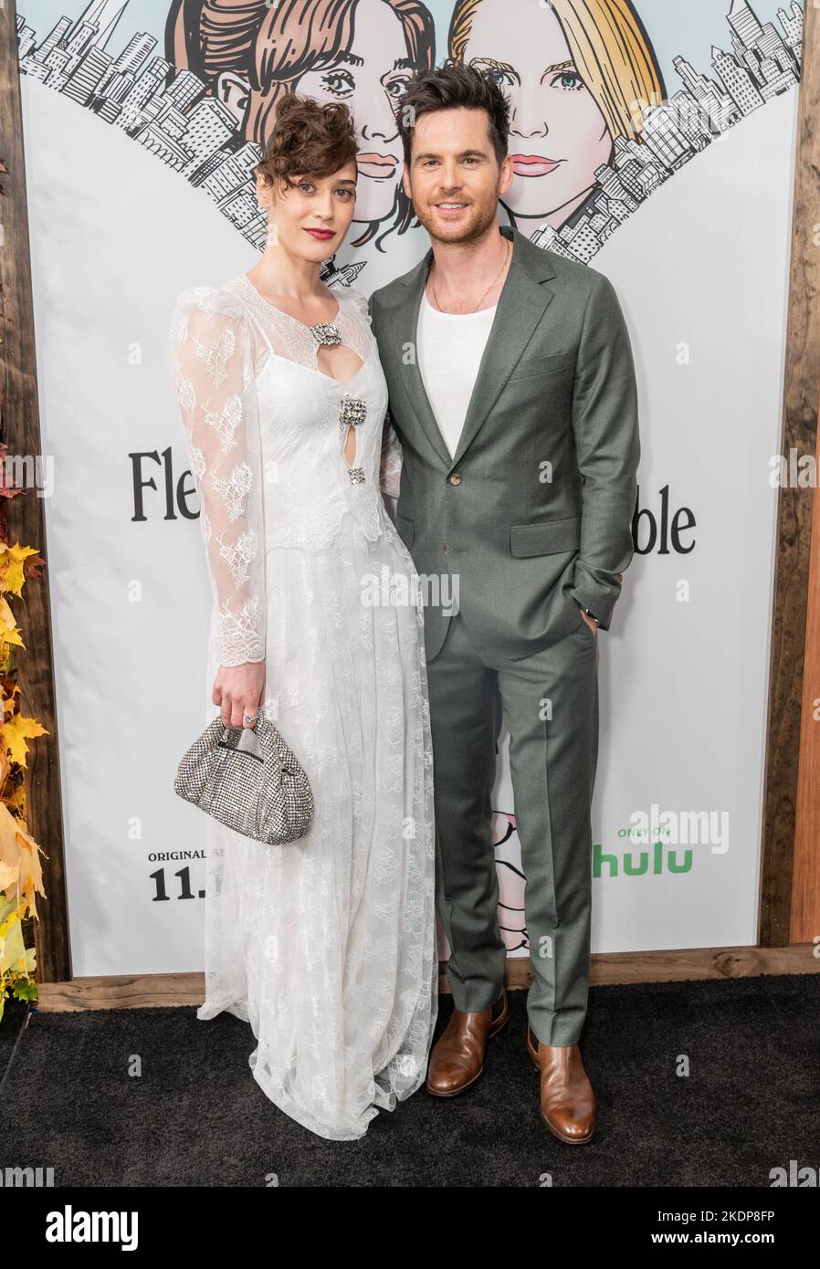 Lizzy Caplan wearing dress by Christopher Kane and Tom Riley attend ...