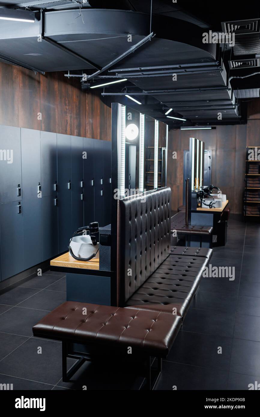 A modern dressing room for people to change before training. Dressing ...