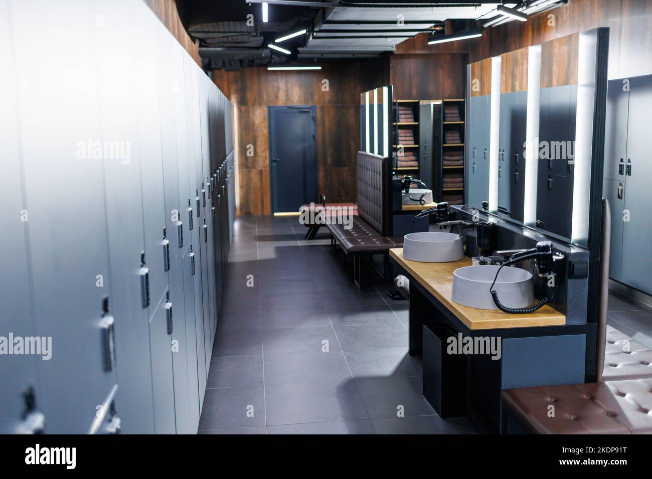 A modern dressing room for people to change before training. Dressing ...