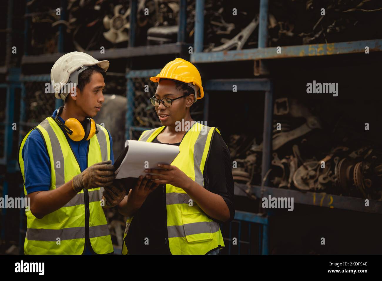 supervisor staff black African women worker working with engineer male ...
