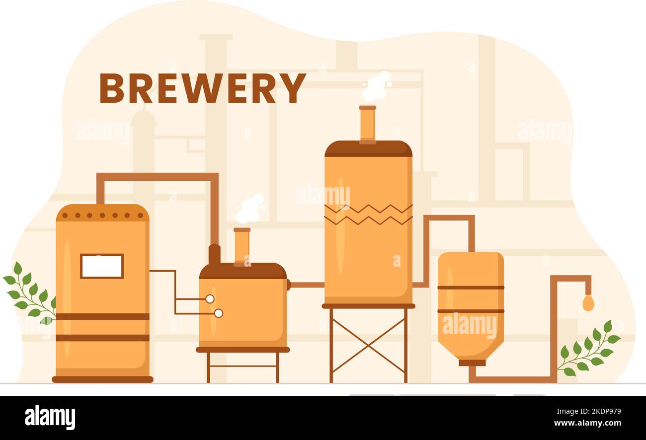 Brewery Production Process with Beer Tank and Bottle Full of Alcohol ...