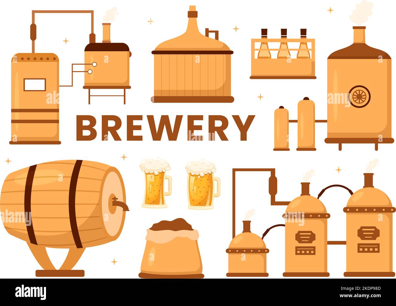 Brewery Production Process with Beer Tank and Bottle Full of Alcohol ...