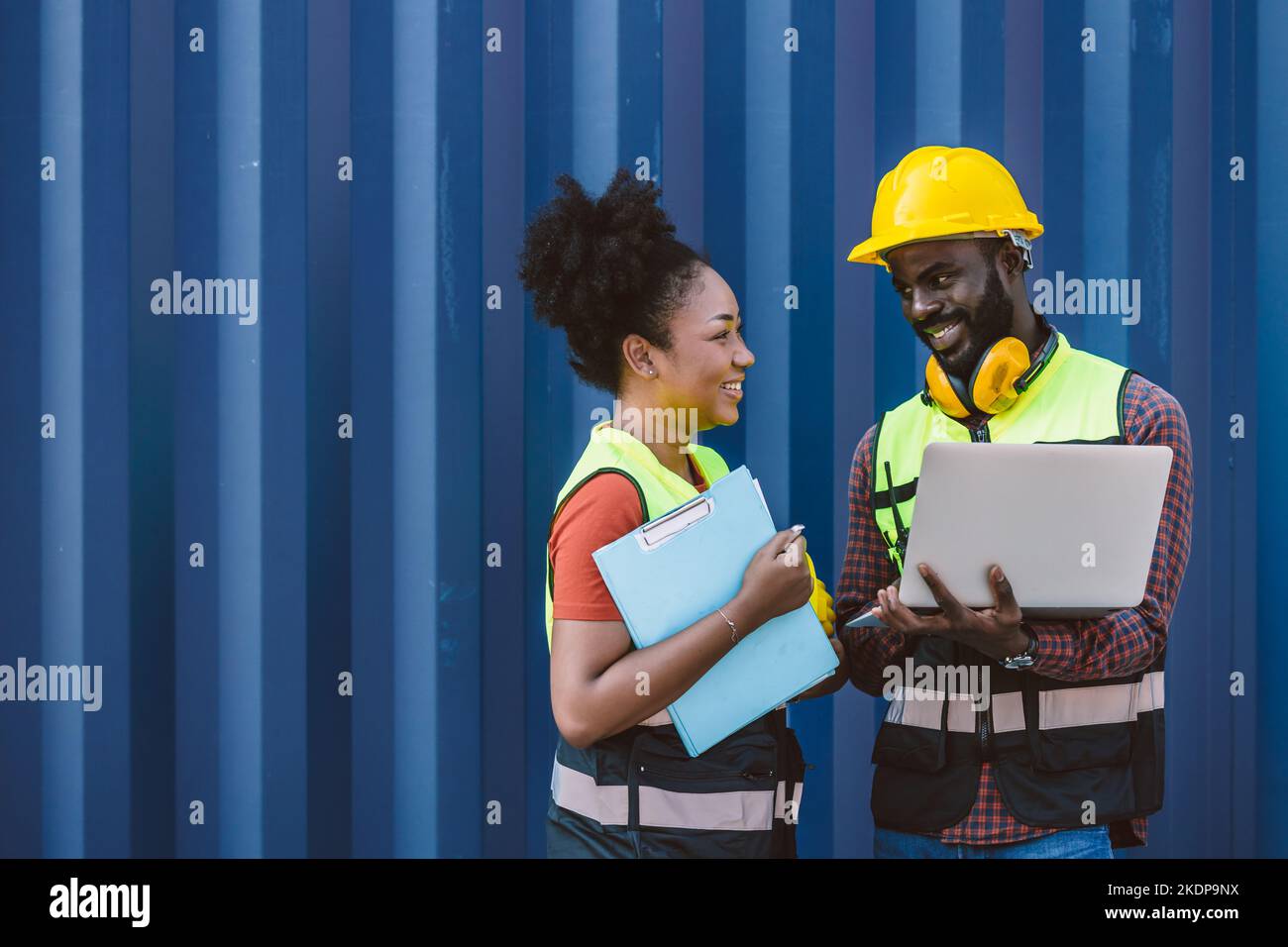 African worker people teamwork happy working together in port cargo ...