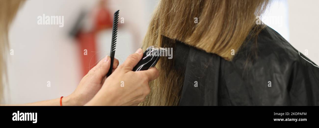 Process of hair cutting at beauty salon, using hair clipper Stock Photo ...