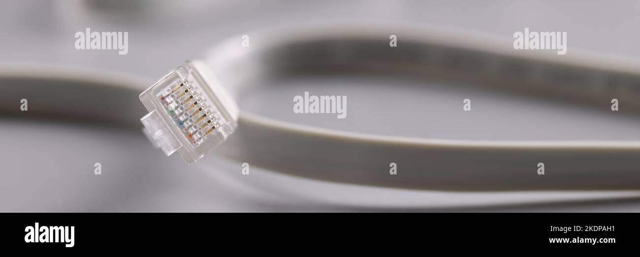 Internet connectors on grey background, cable with plastic clip Stock ...