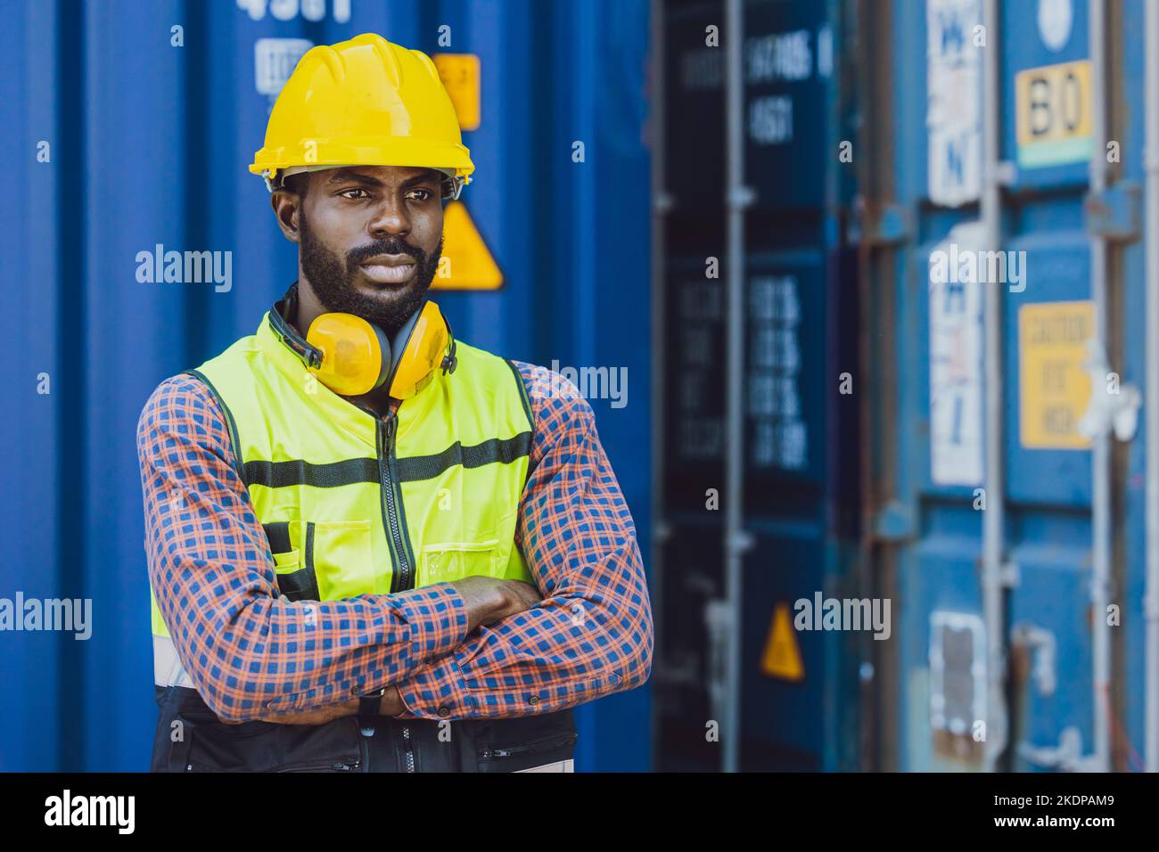 Logistics industry African black male engineer staff worker foreman at ...