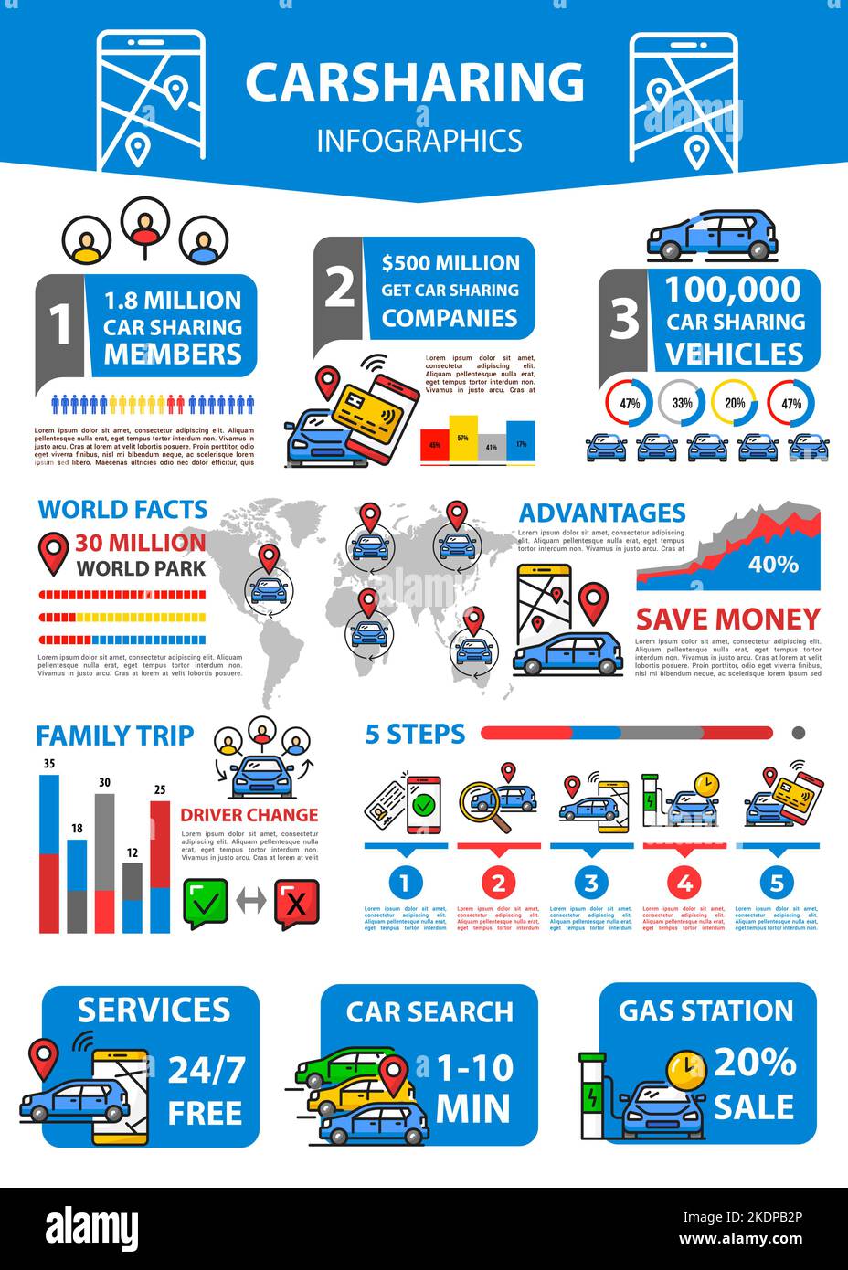 Car sharing service infographics. Auto taxi trip scheme or infographics ...