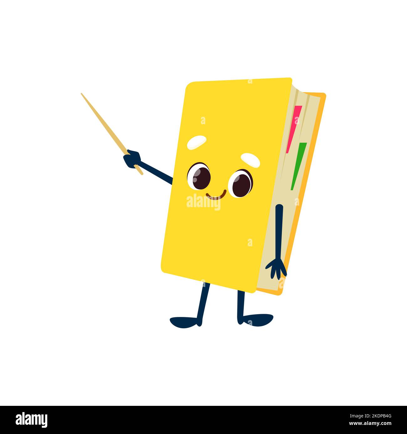 Cartoon textbook character with pointer. Isolated vector teacher or ... Cartoon textbook character with pointer. Isolated vector teacher or ...