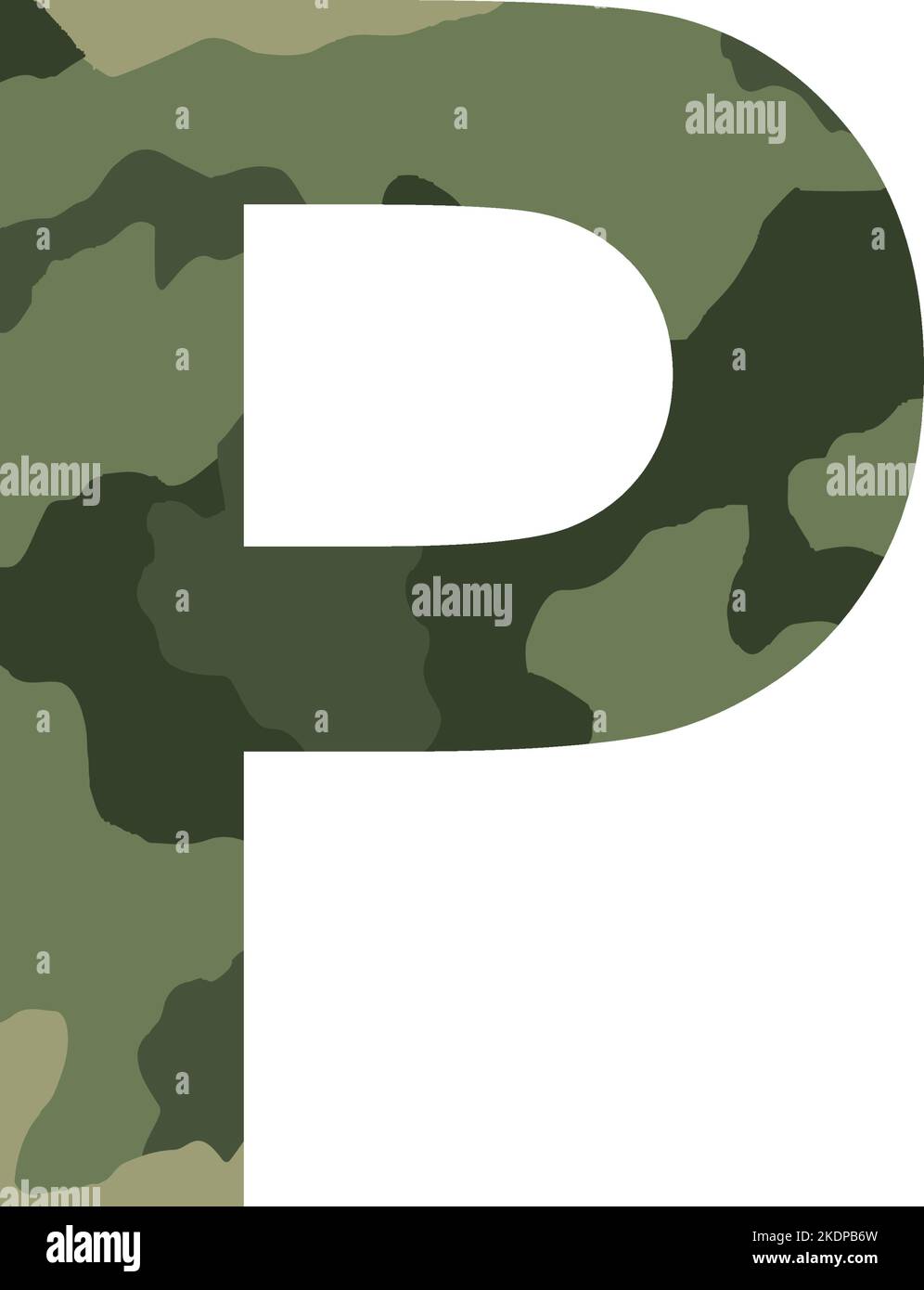 English Alphabet Letter P Khaki Style Isolated On White Background Vector Illustration Stock