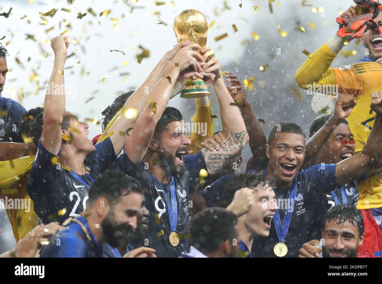 File photo dated 15-07-2018 of France celebrate with the trophy after ...