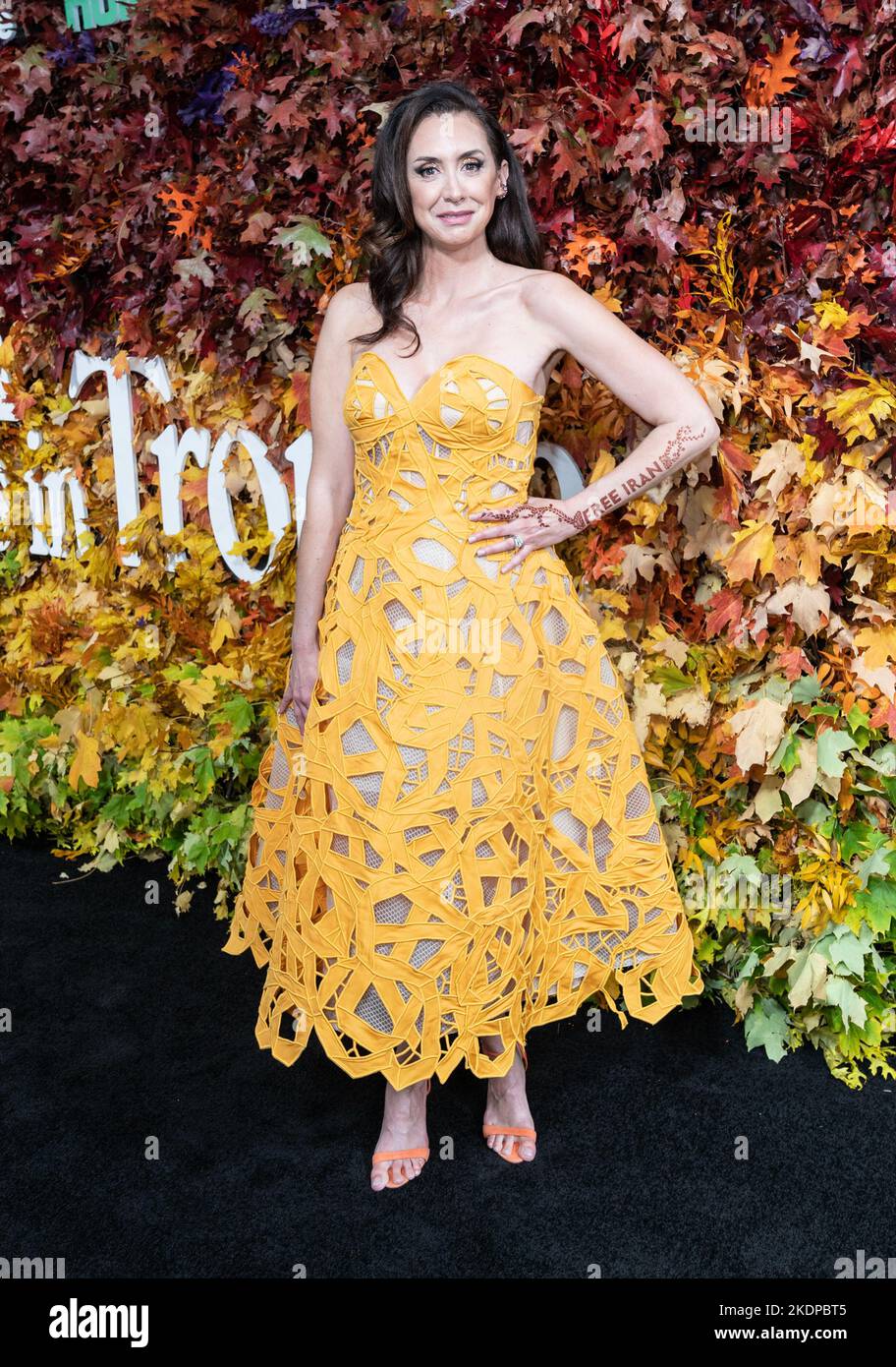 New York, US, November 7, 2022. Mozhan Marno wearing dress by Oscar de ...