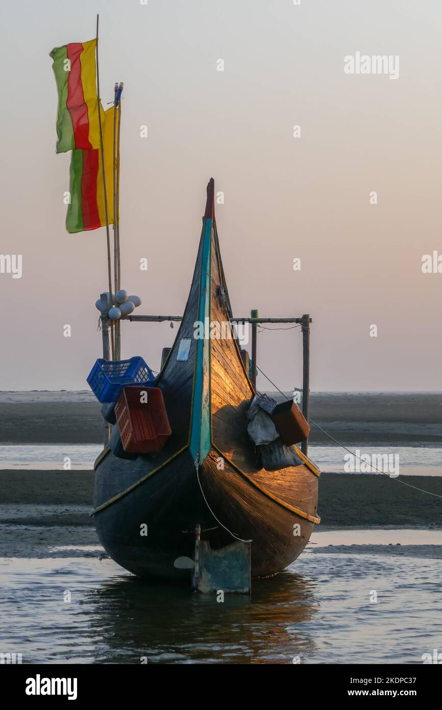 Front view of beautiful traditional wooden fishing boat known as moon ...
