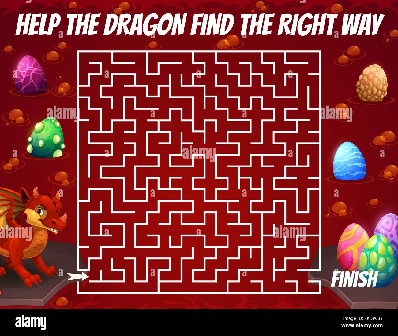 Labyrinth maze game of help the dragon to find the eggs. Cartoon red ...
