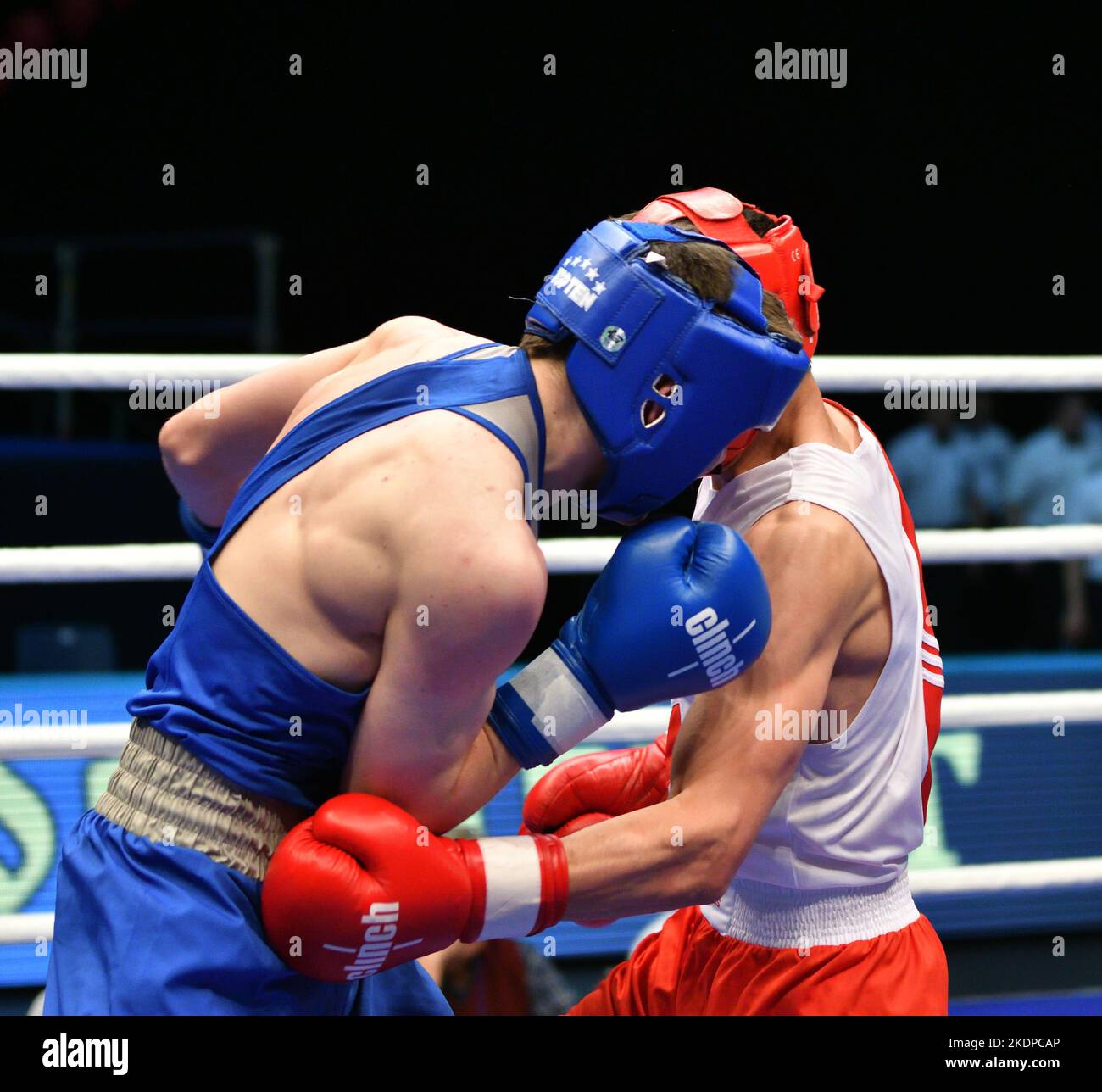 Orenburg, Russia - May 7, 2017: Two boys fighter compete in boxing at ...