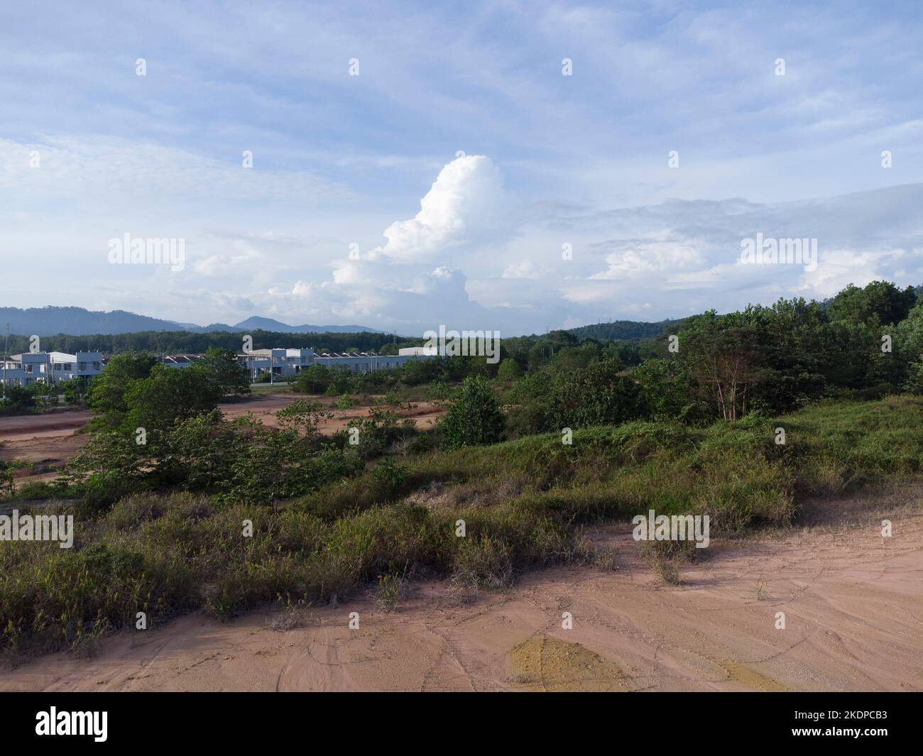 aerial scene of looking down the countryside town landscape Stock Photo ...