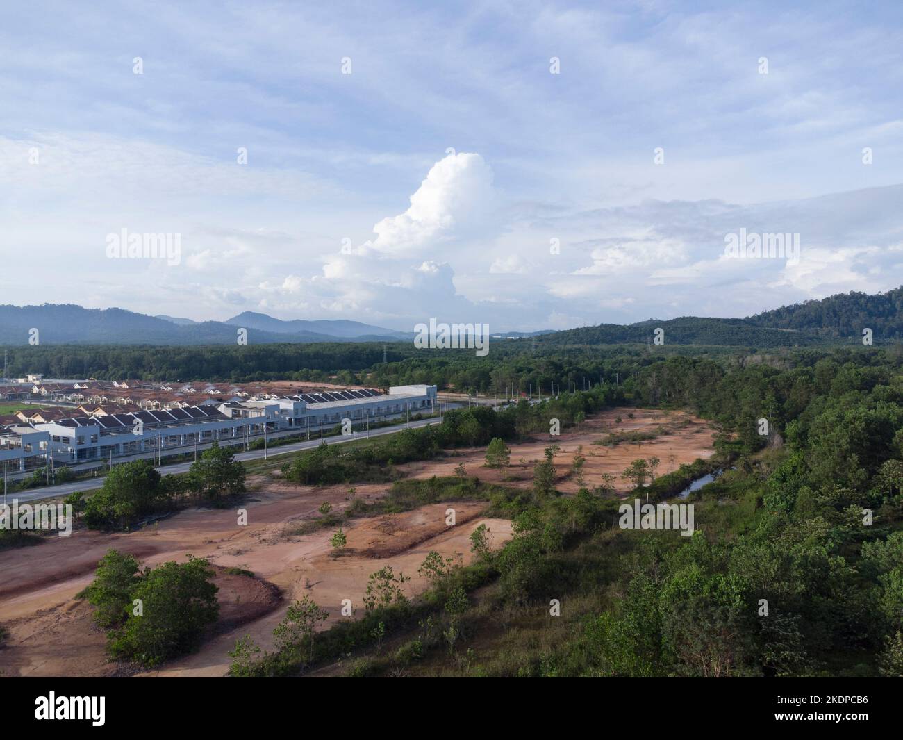 aerial scene of looking down the countryside town landscape Stock Photo ...