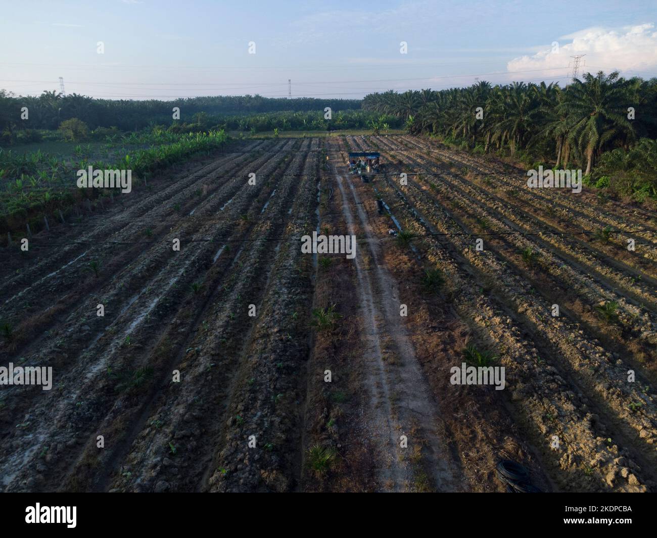aerial scene of looking down the countryside town landscape Stock Photo ...