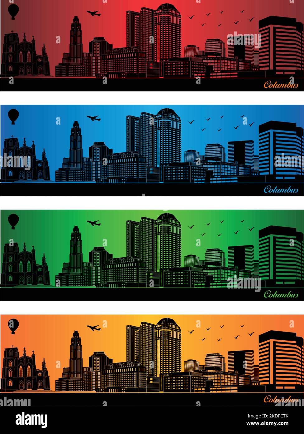 Columbus city in a four different colors - illustration, Town in colors ...