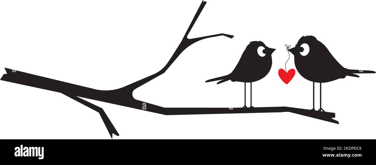 Birds Couple Silhouette on Branch Vector, Birds in love Silhouette ...