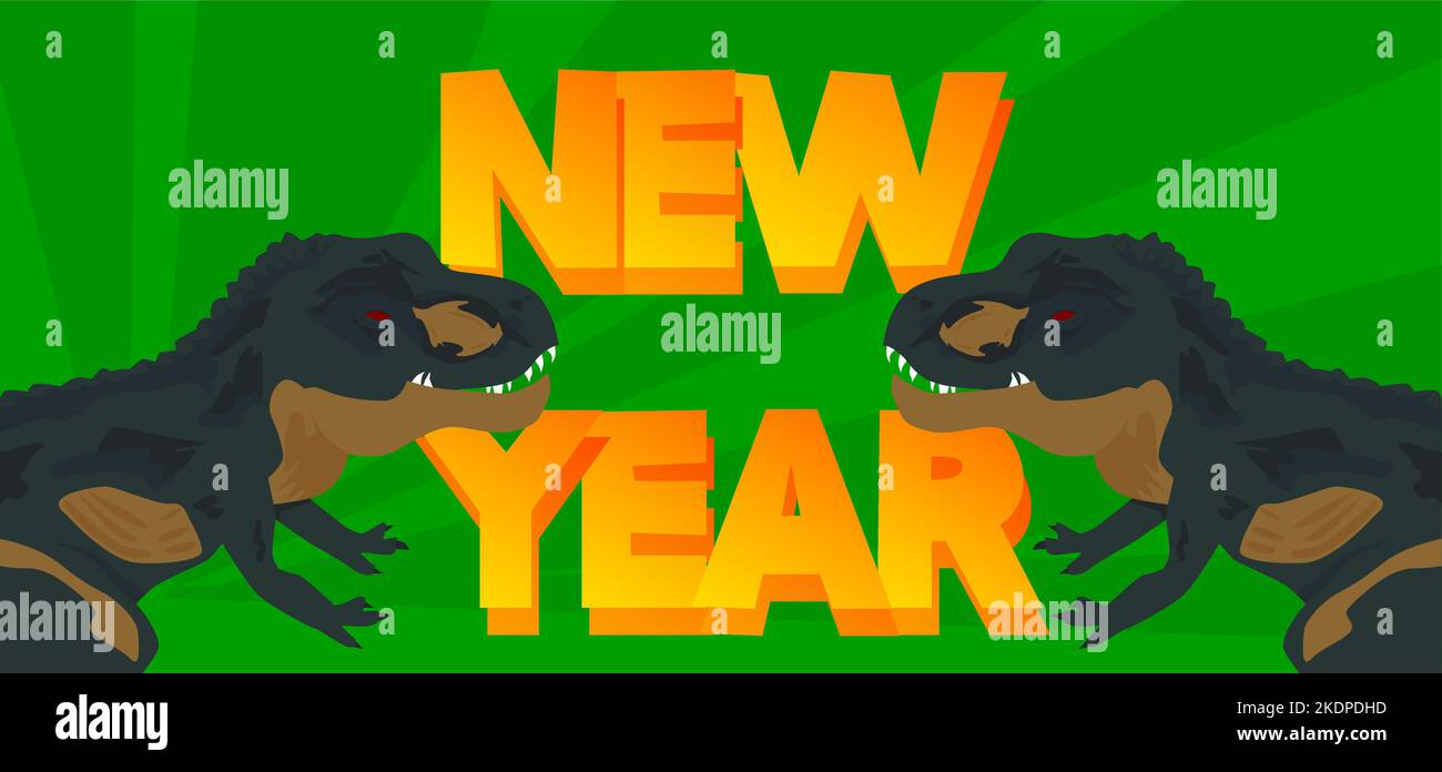 Dinosaur with speech bubble saying New Year word. Tyrannosaurus Rex ...