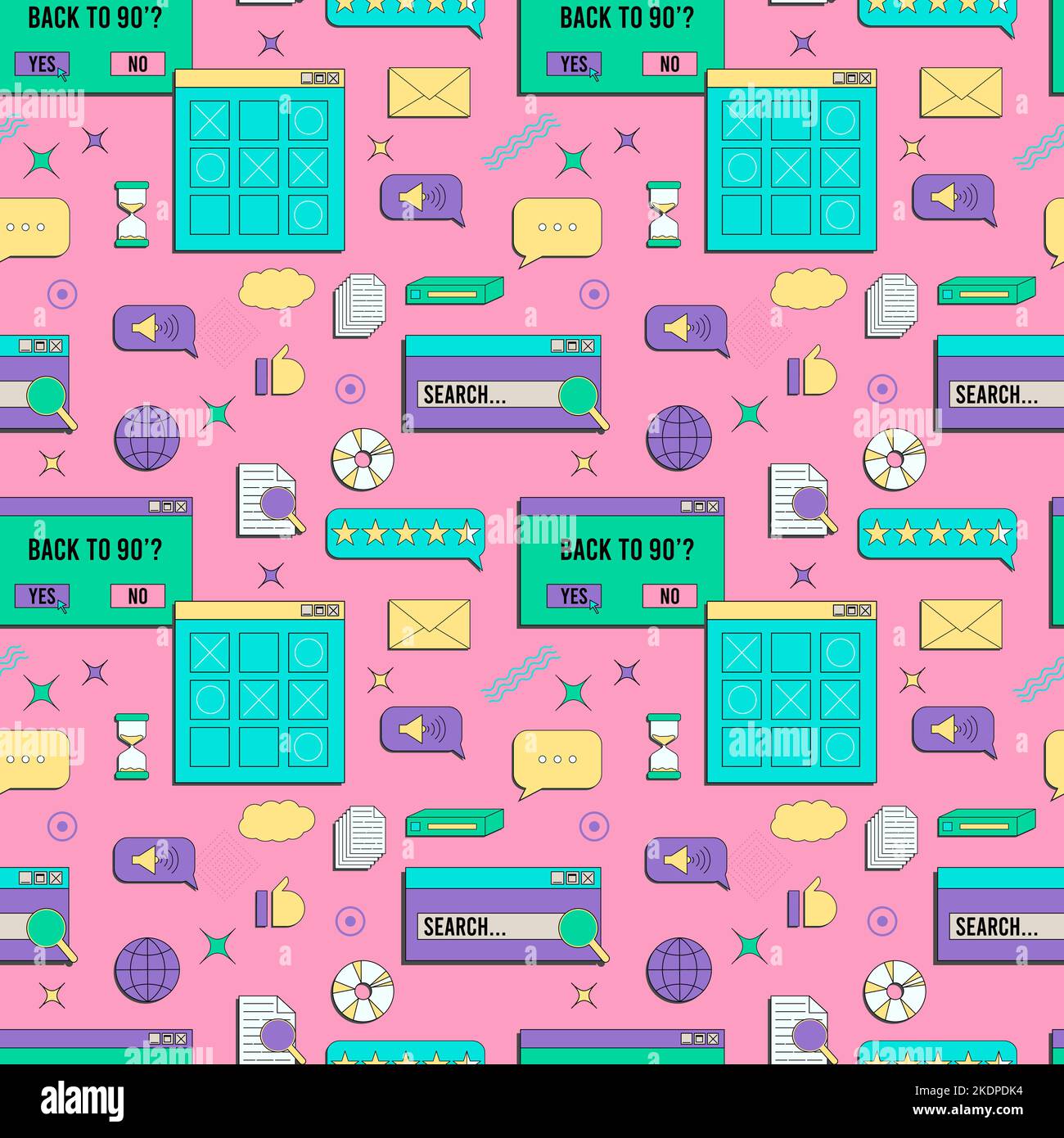 Vaporwave UI and UX elements seamless pattern. PC retro game frame ...