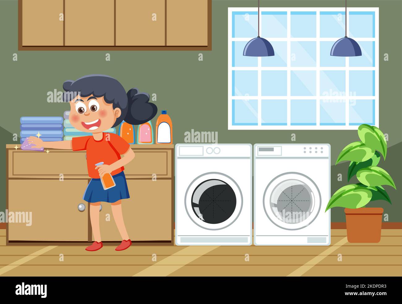 Girl doing laundry in the room illustration Stock Vector Image & Art ...